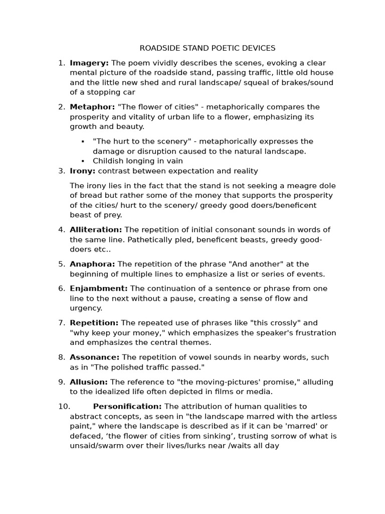 Poetic Devices in "A Roadside Stand" | PDF | Poetry | Linguistics