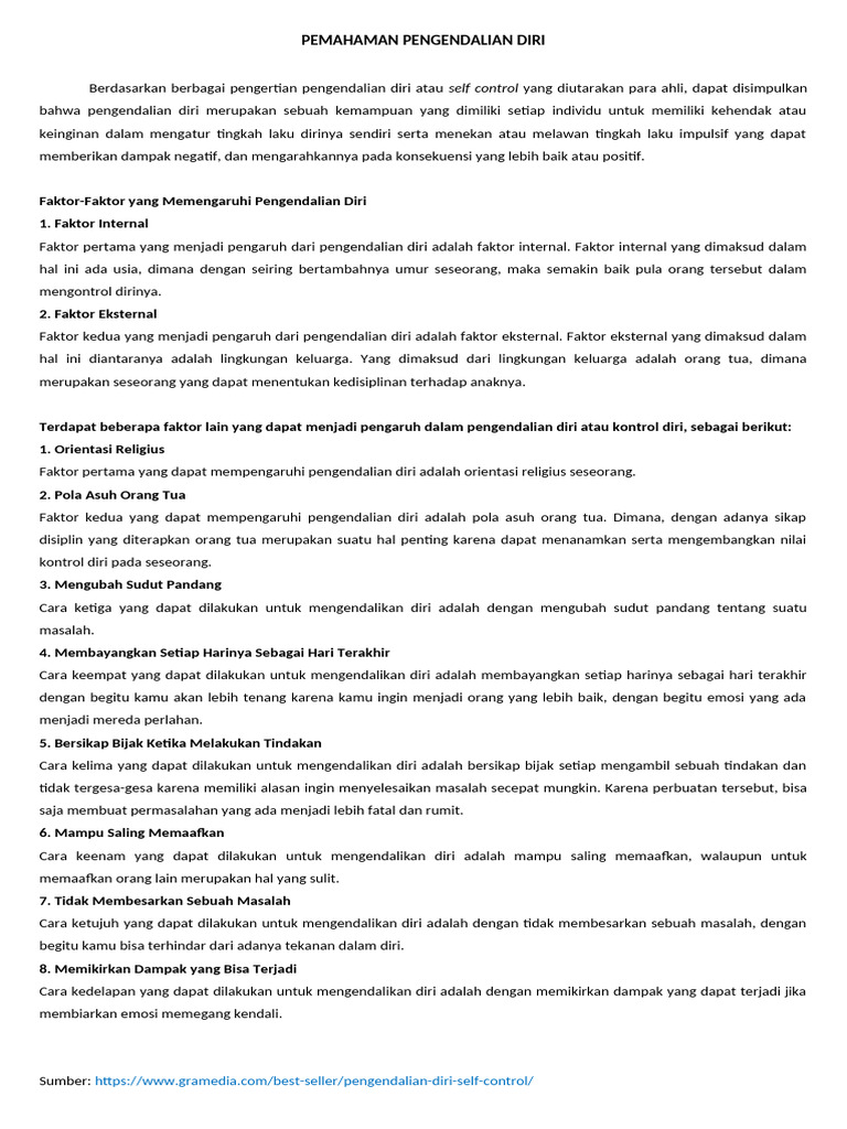 Pemahaman Pengendalian Diri | PDF