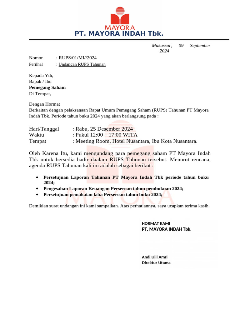 Surat Undangan RUPS ULIL | PDF