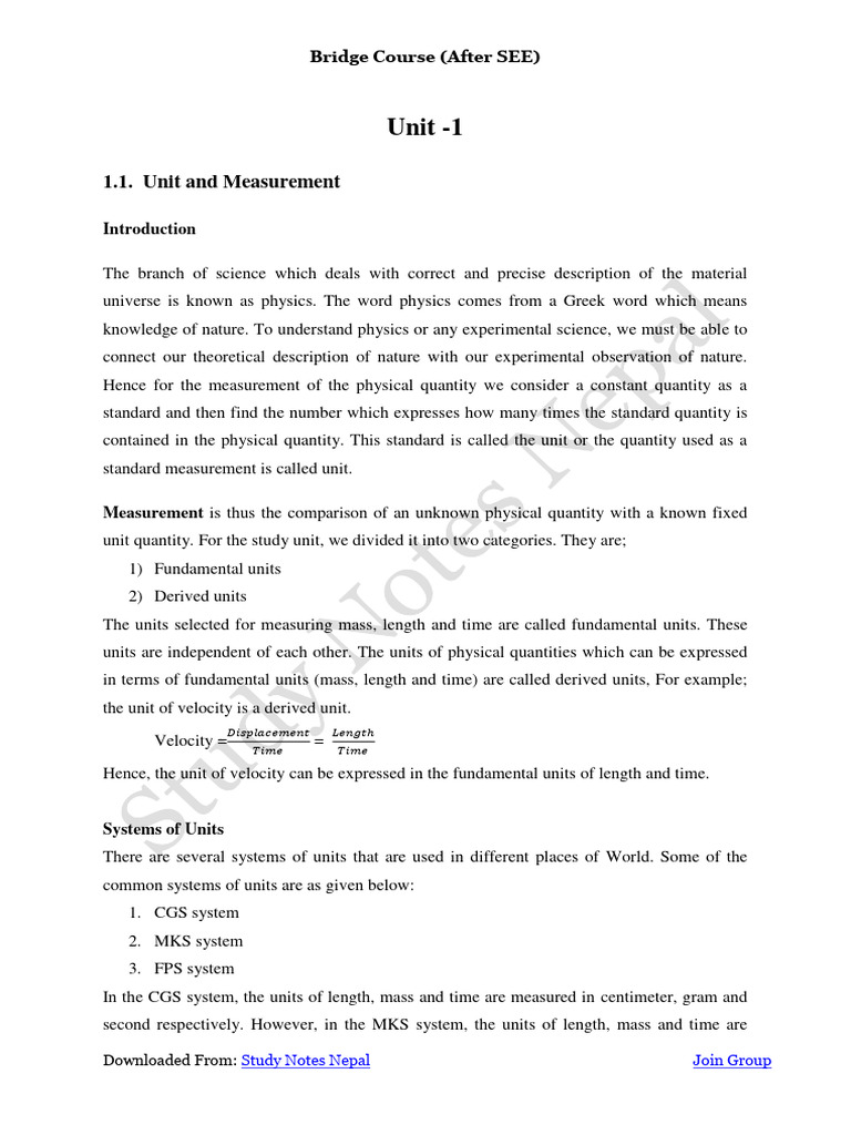 Unit 1 Unit and Measurement | PDF Unit 1 Unit and Measurement | PDF