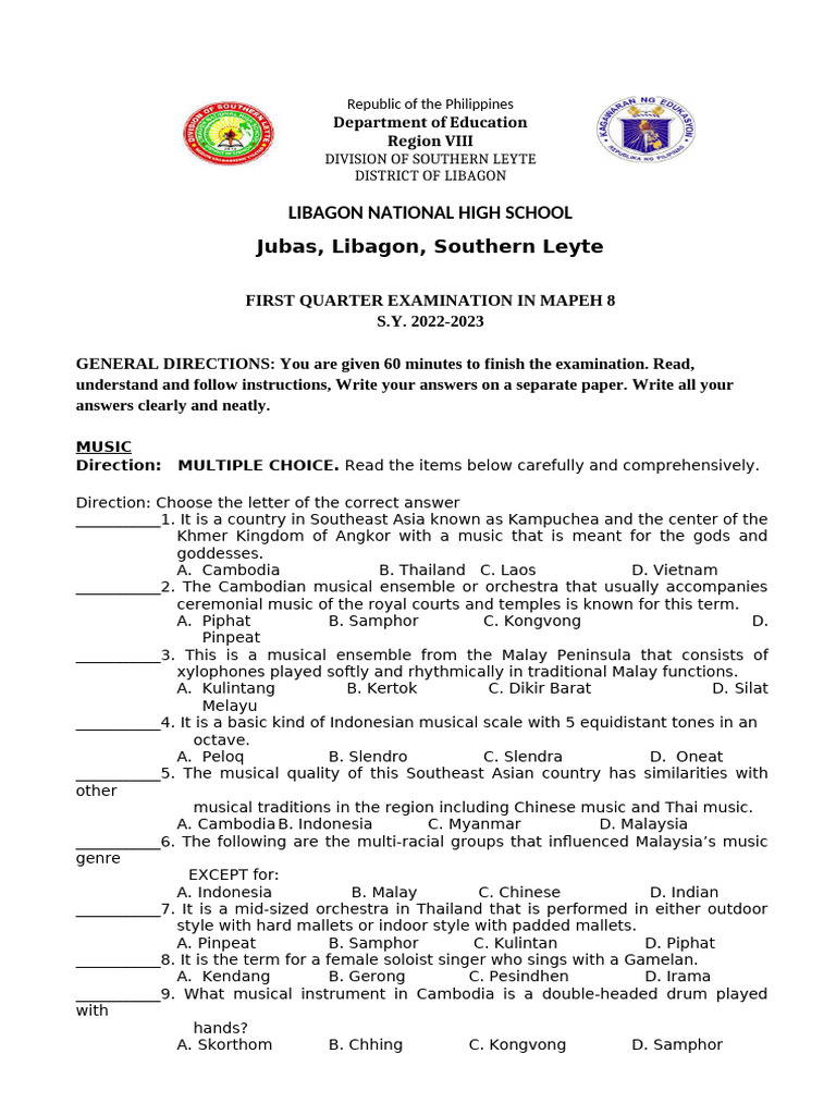 first-quarter-exam-MAPEH8-Copy | PDF