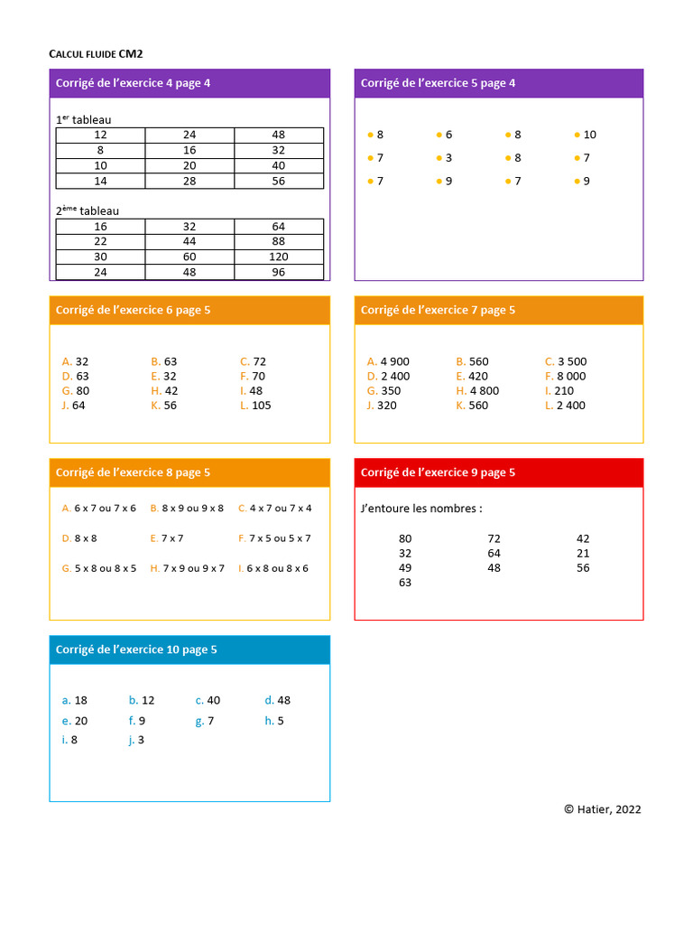 Calcul Fluide CM2 - Corrigés | PDF