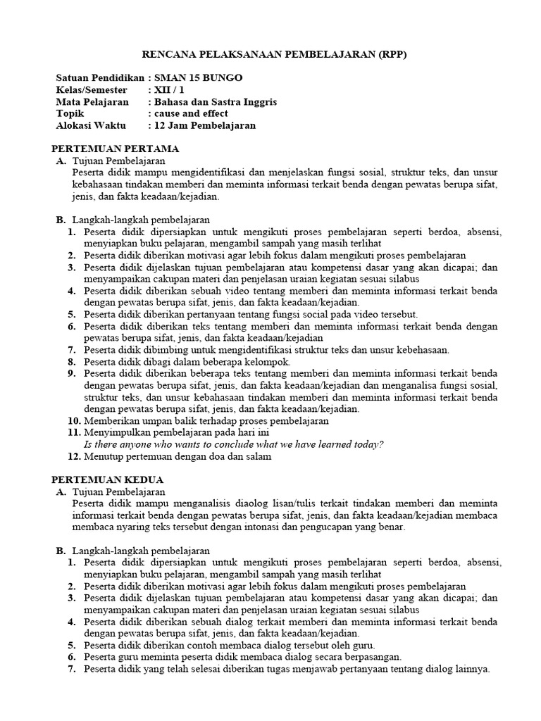 RPP Sasing Kelas Xii | PDF