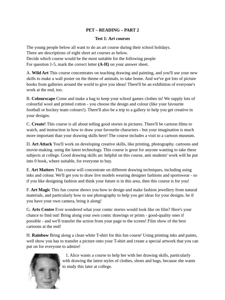 Pet. Reading Part 2 | PDF