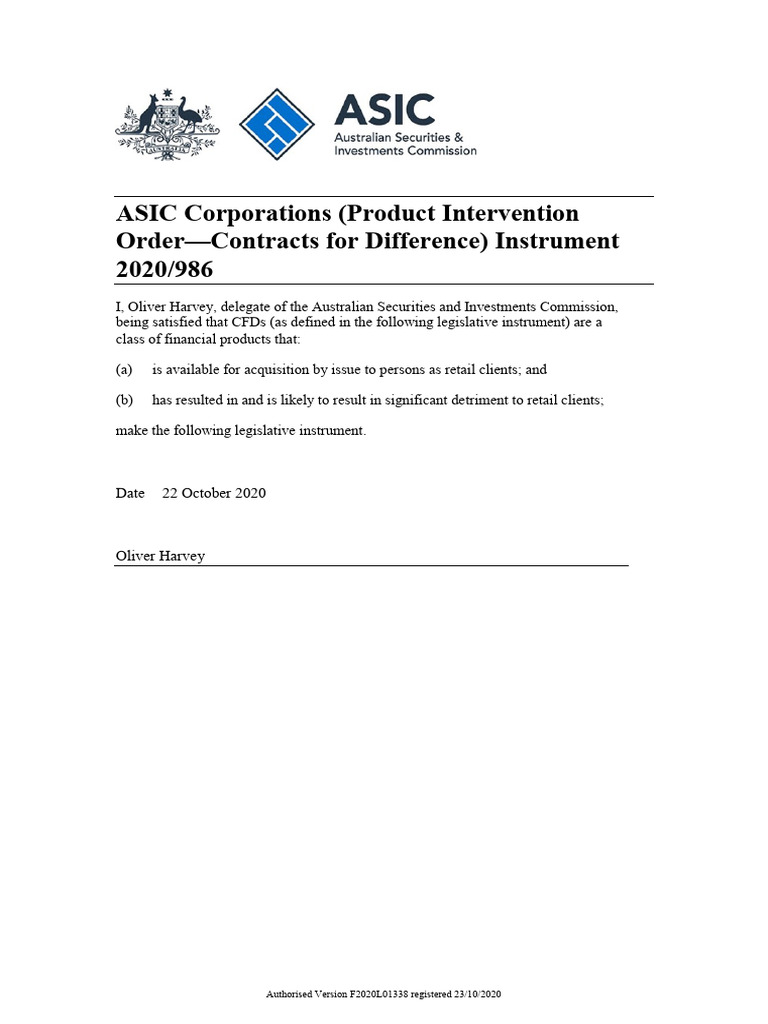 ASIC Corporations (Product Intervention Order-Contracts For Difference) Instrument 2020/986 ...