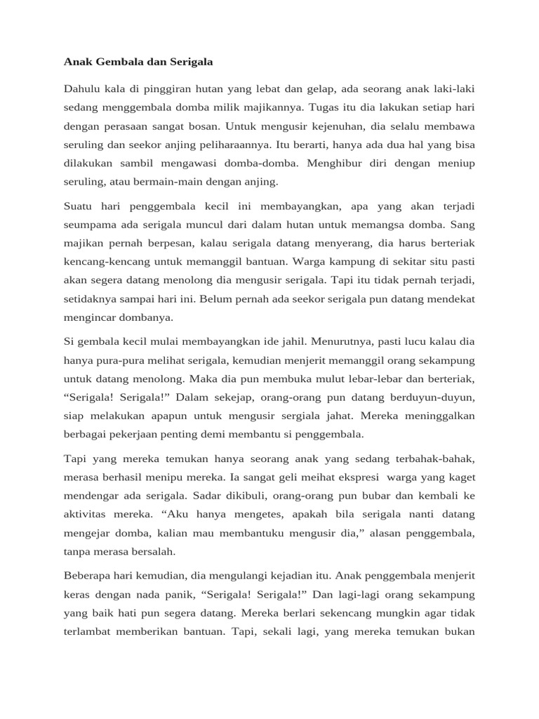 Anak Gembala Dan Serigala | PDF