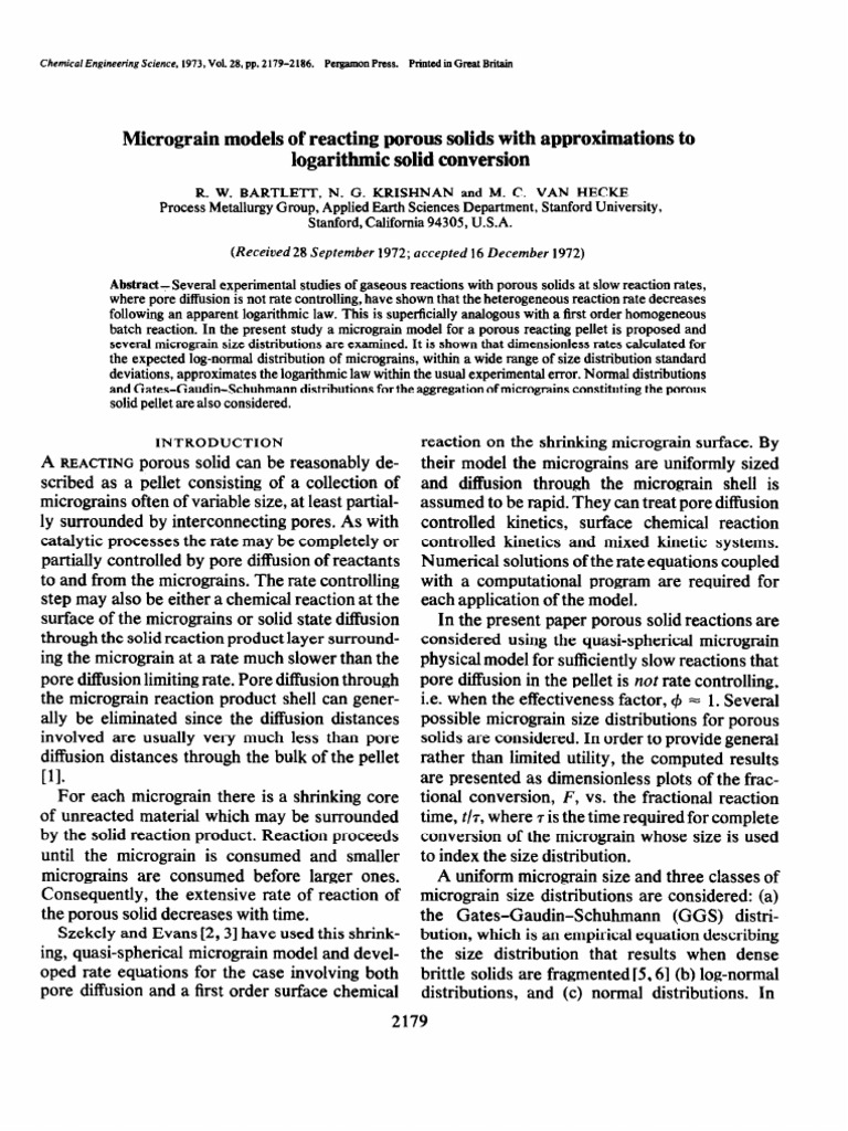 Bartlett - Micrograin Models of Reacting Porous Solids | PDF