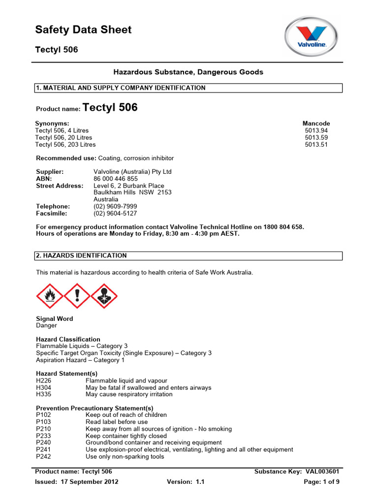 Tectyl 506 SDS | PDF