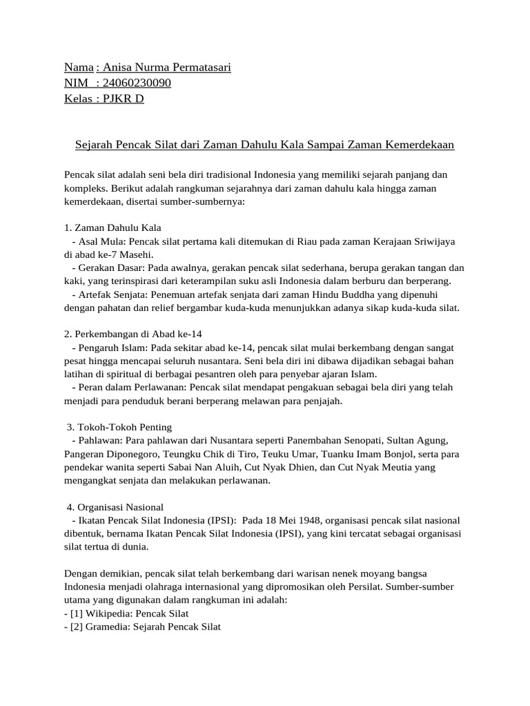 Pencak Silat - Anisa Nur | PDF