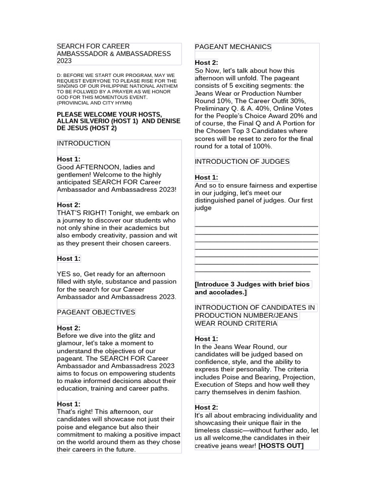 Script SEARCH FOR CAREER AMBASSSADOR | PDF