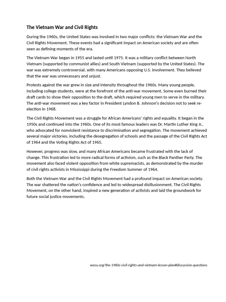 The Vietnam War and Civil Rights | PDF | Social Movements | Social Science