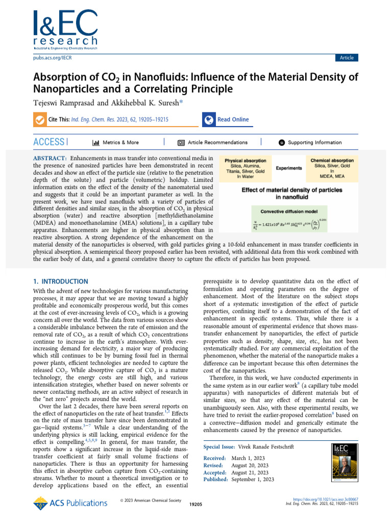Ramprasad Suresh 2023 Absorption of Co2 in Nanofluids Influence of The Material Density of ...