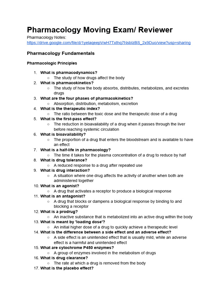 Pharmacology Moving Exam - Reviewer | PDF