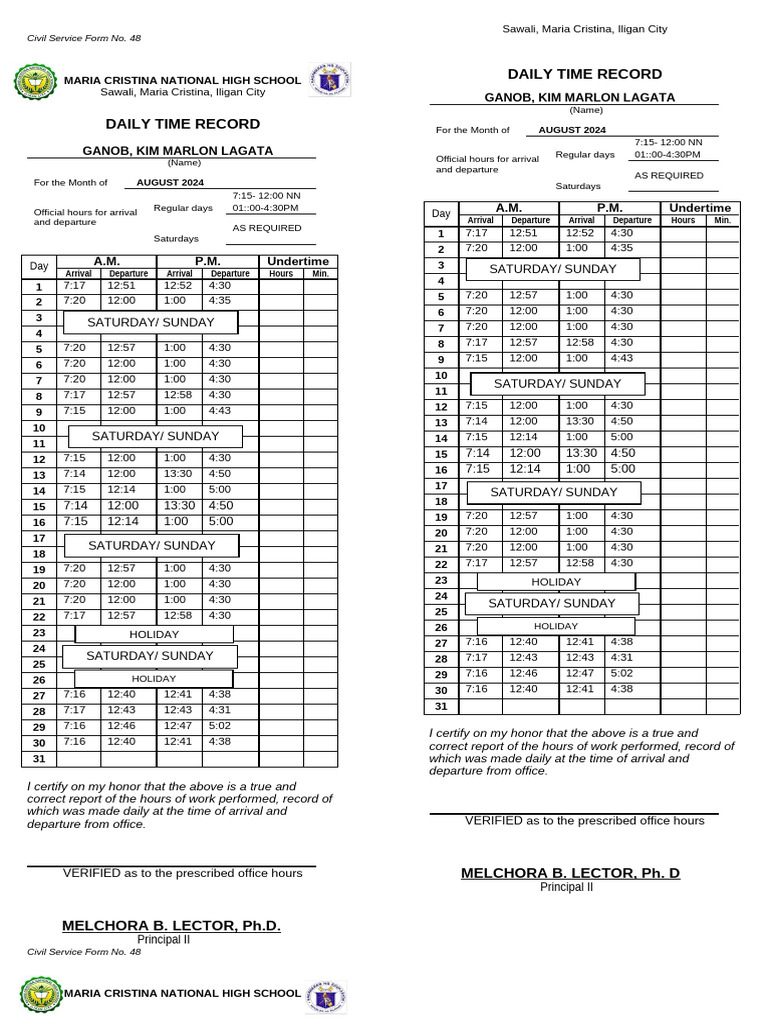 Dtr-Form August 2024 | PDF