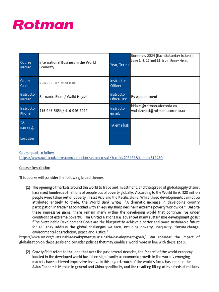 Course Outline - RSM2123 2024 International Business in The World ...