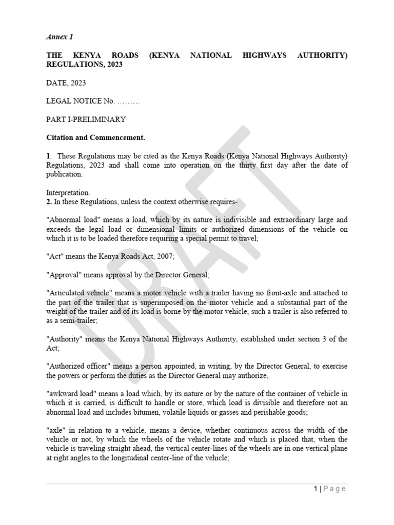 KeNHA Draft Regulation 2023 | PDF