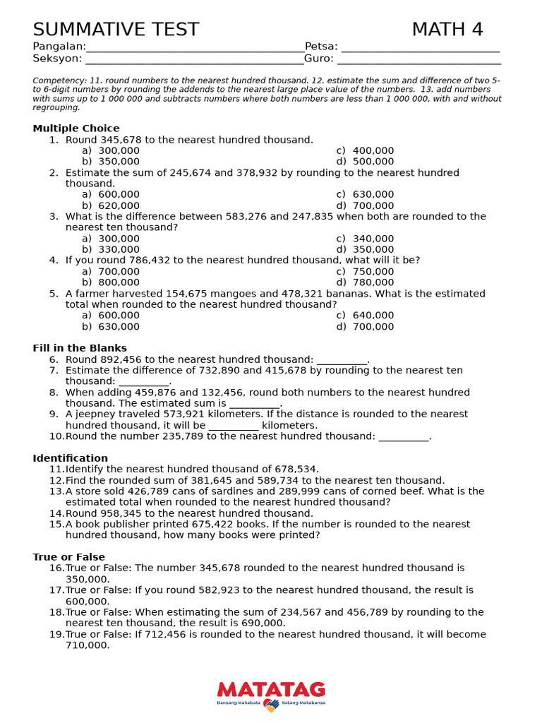 MATH4 SUMMATIVE 04 | PDF