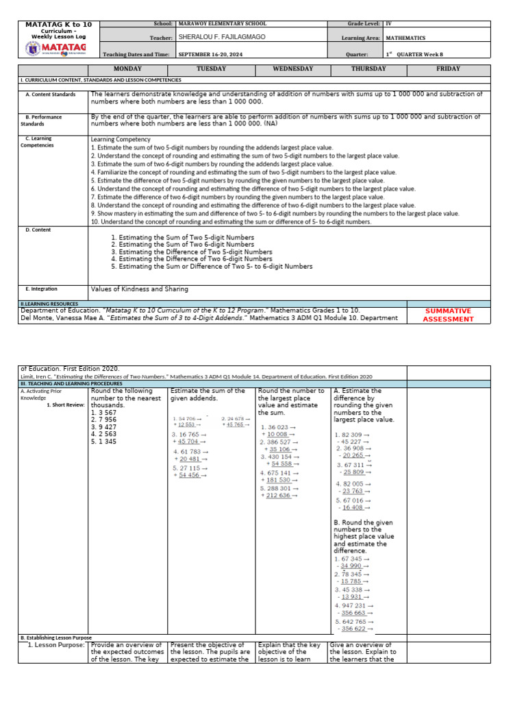 DLL - Mathematics 4 - Q1 W8 Final | PDF