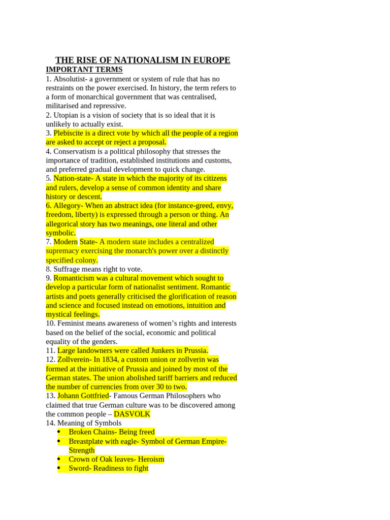 The Rise of Nationalism in Europe Questions-Answers | PDF