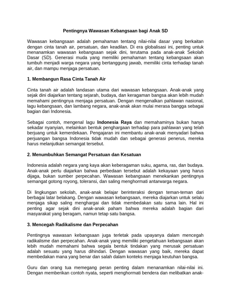 Pentingnya Wawasan Kebangsaan Bagi Anak SD | PDF Pentingnya Wawasan Kebangsaan Bagi Anak SD | PDF