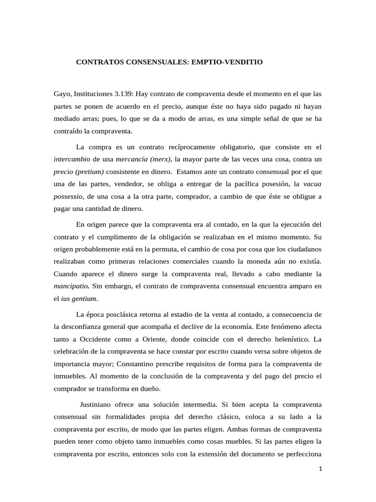 EMPTIO-VENDITIO. Compraventa. | PDF