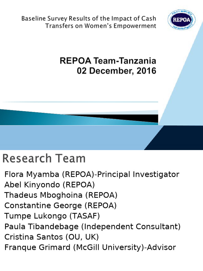 Presentation-Womens Empowerment in CCTs - REPOA - Long Version | PDF