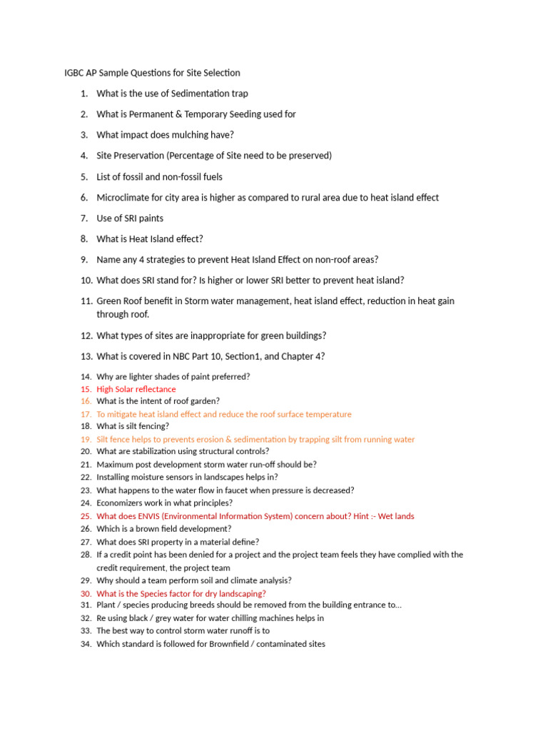 IGBC AP Sample Questions For Site Selection | PDF