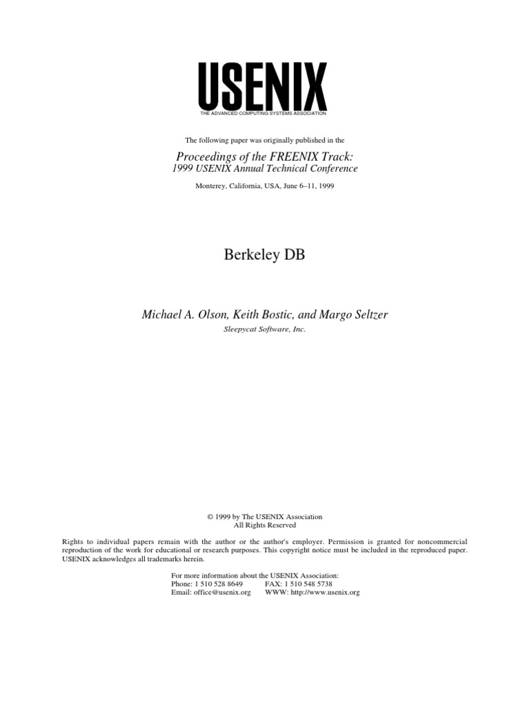 Berkeley DB: Proceedings of The FREENIX Track | PDF | Databases | Database Transaction