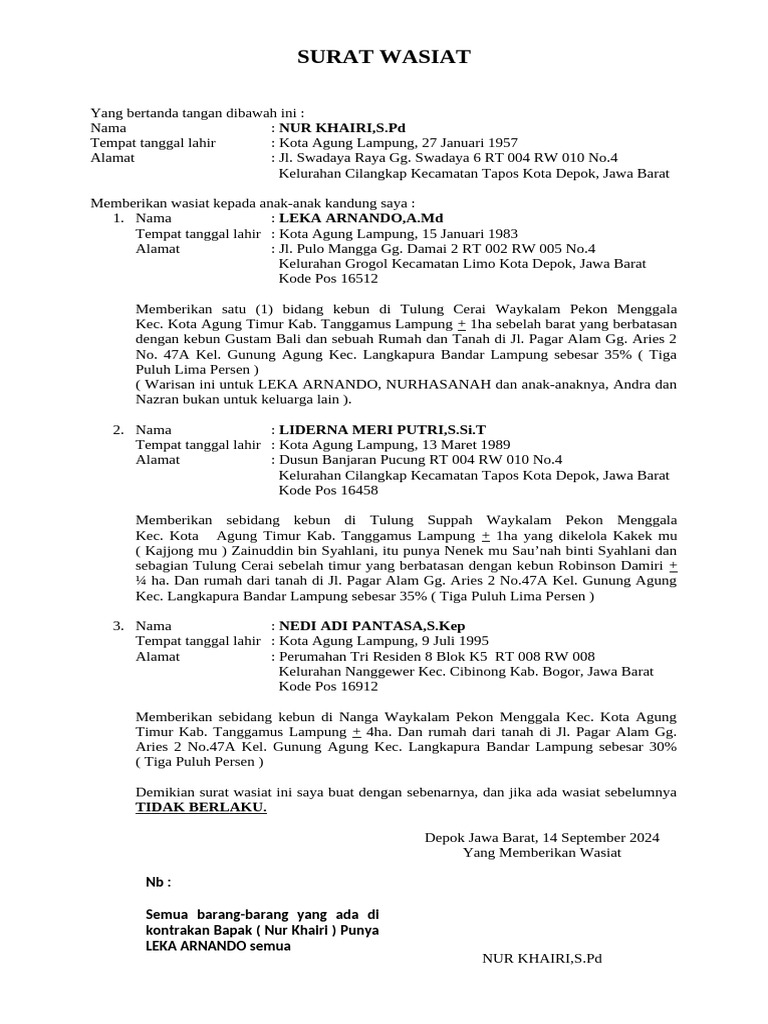 Surat Wasiat | PDF