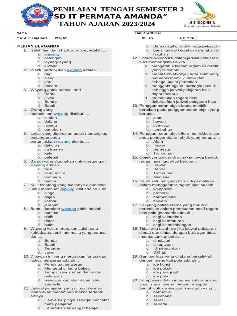 Soal Seni Rupa Sem 2 | PDF