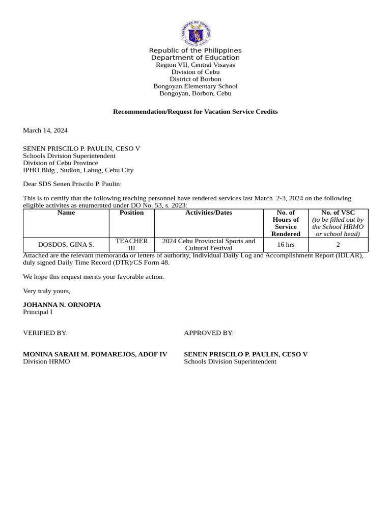 Request Letter For VSC | PDF