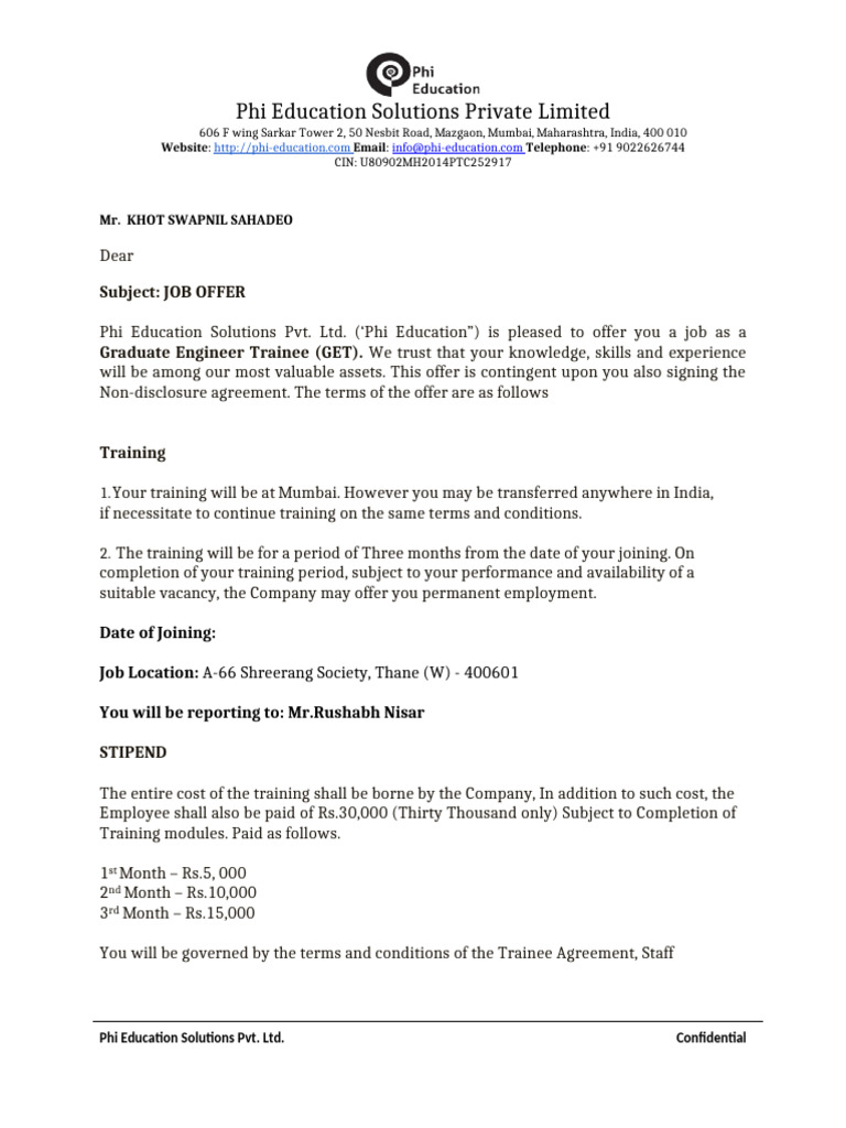 Graduate Engineer Trainee Offer | PDF | Business Law | Private Law