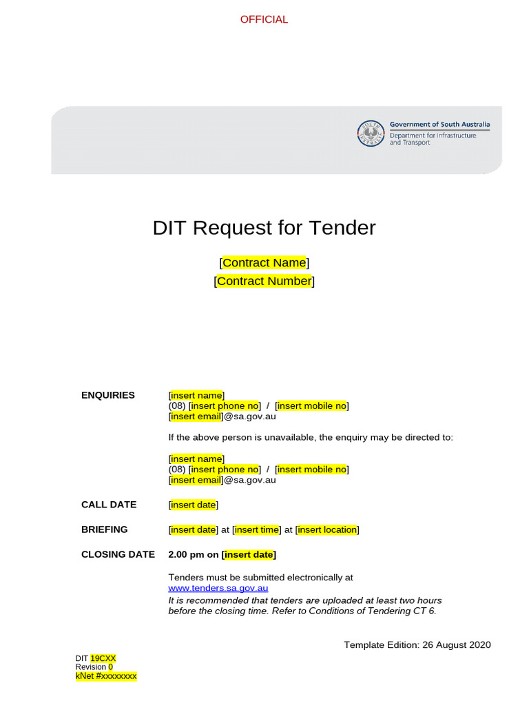 DIT Request For Tender Template May 2023 | PDF