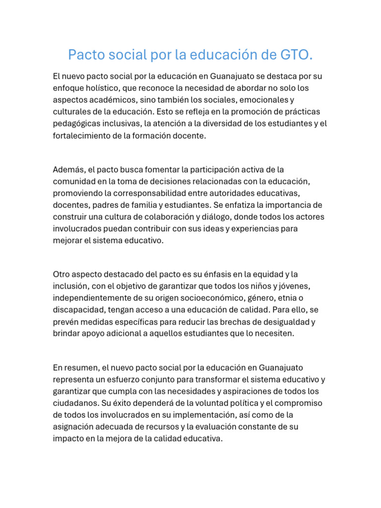 Pacto social por la educación de GTO | PDF