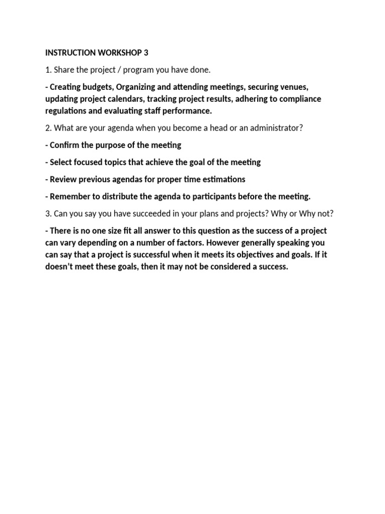 Instruction Workshop 3 | PDF