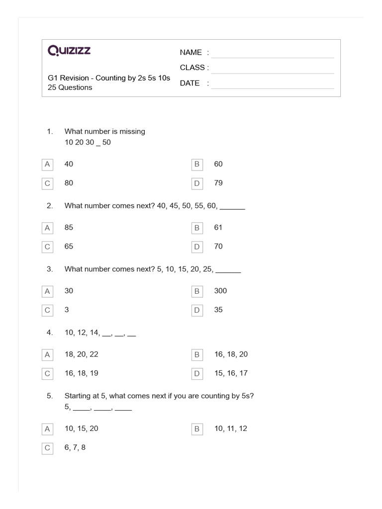 G1 Revision - Counting by 2s 5s 10s | PDF