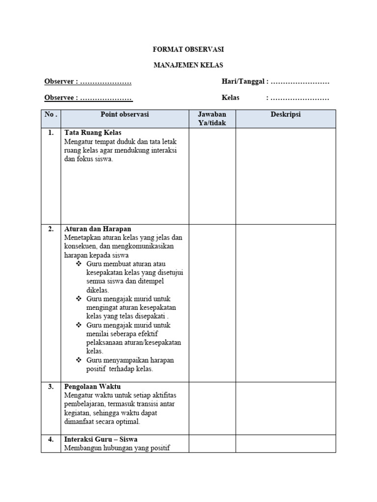 Lembar Observasi Guru | PDF