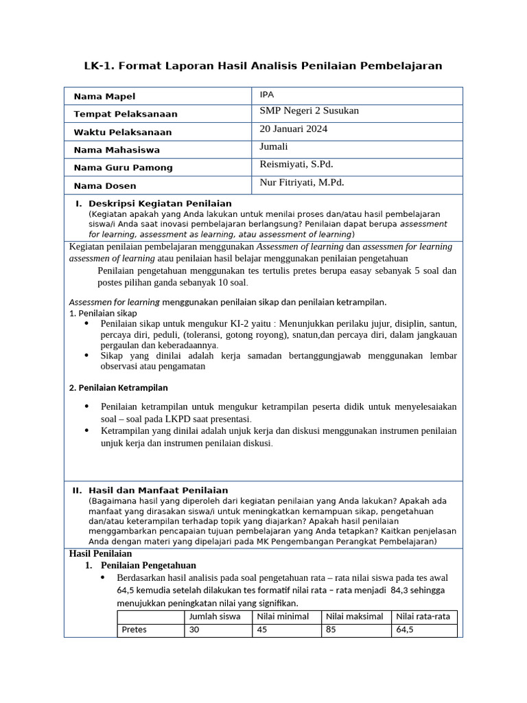 Format Hasil Evaluasi Siklus 2 | PDF