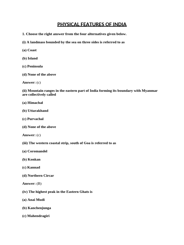 Key Physical Features of India | PDF | Himalayas | Indus River