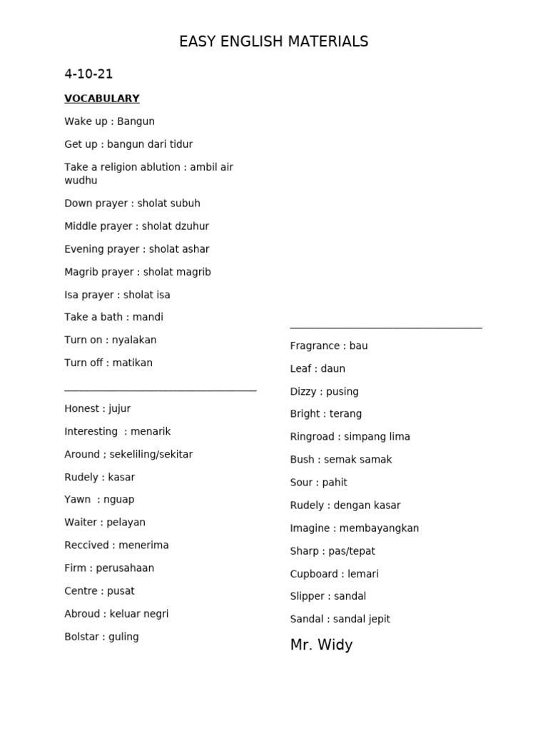 Easy English Materials | PDF