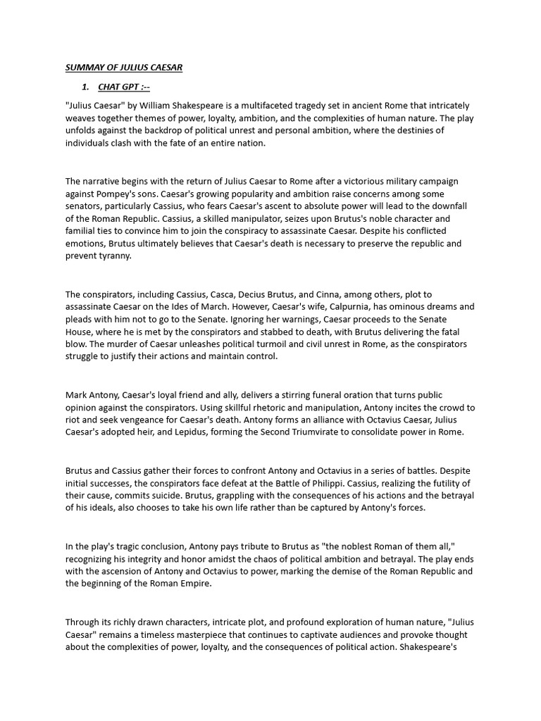 PDF Julius Caesar Summary, Introduction and Conclusion | PDF