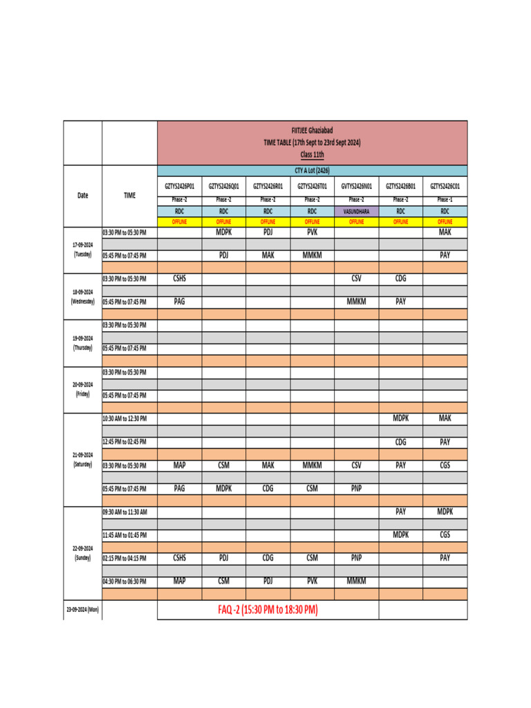 FIITJEE Ghaziabad TIME TABLE (17th Sept To 23rd Sept 2024) Class 11th | PDF
