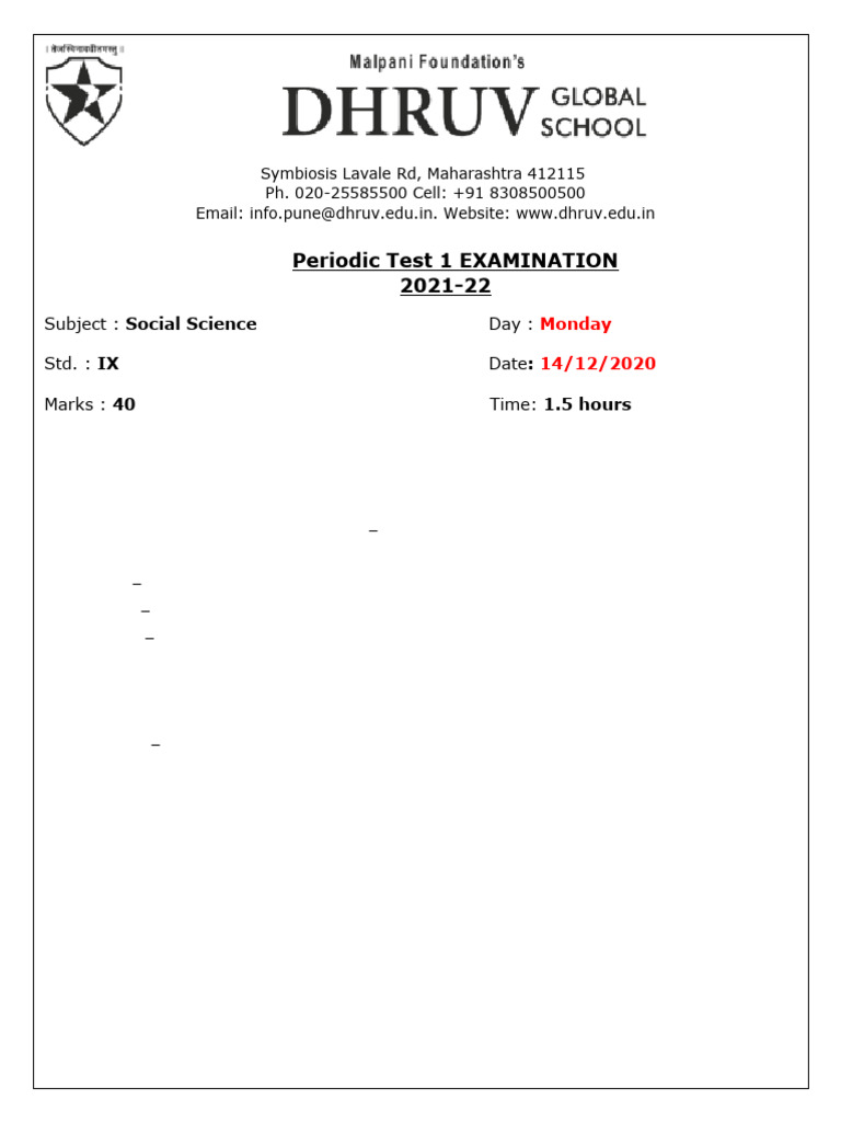 Class IX PT 1 SST - QP (2021-22) | PDF