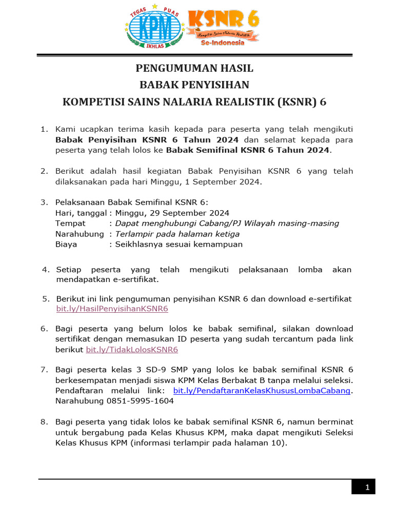 Hasil Penyisihan KSNR 6 2024 | PDF | Abrahamic Religions