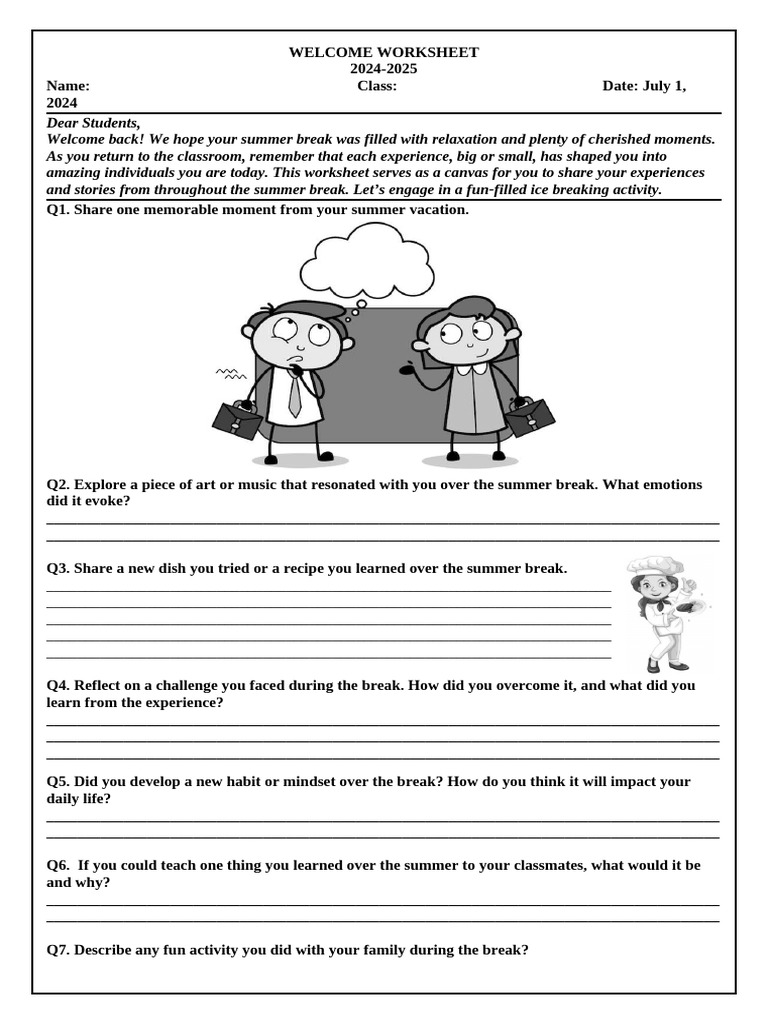 Welcome Worksheet | PDF