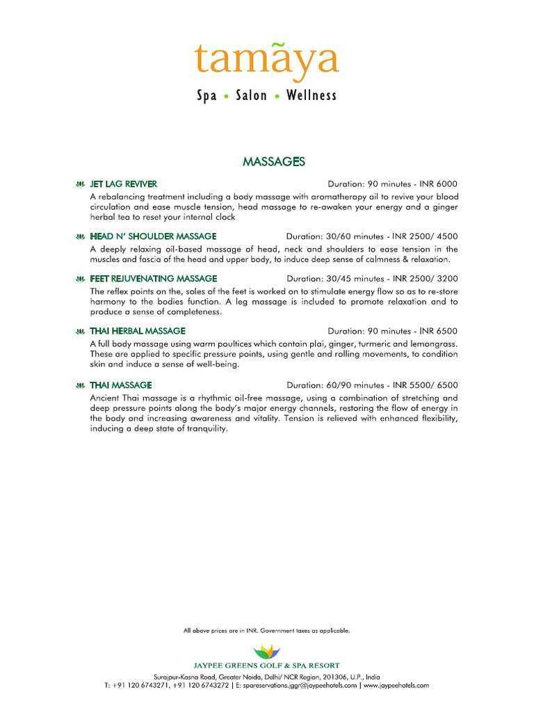 Massages Menu | PDF