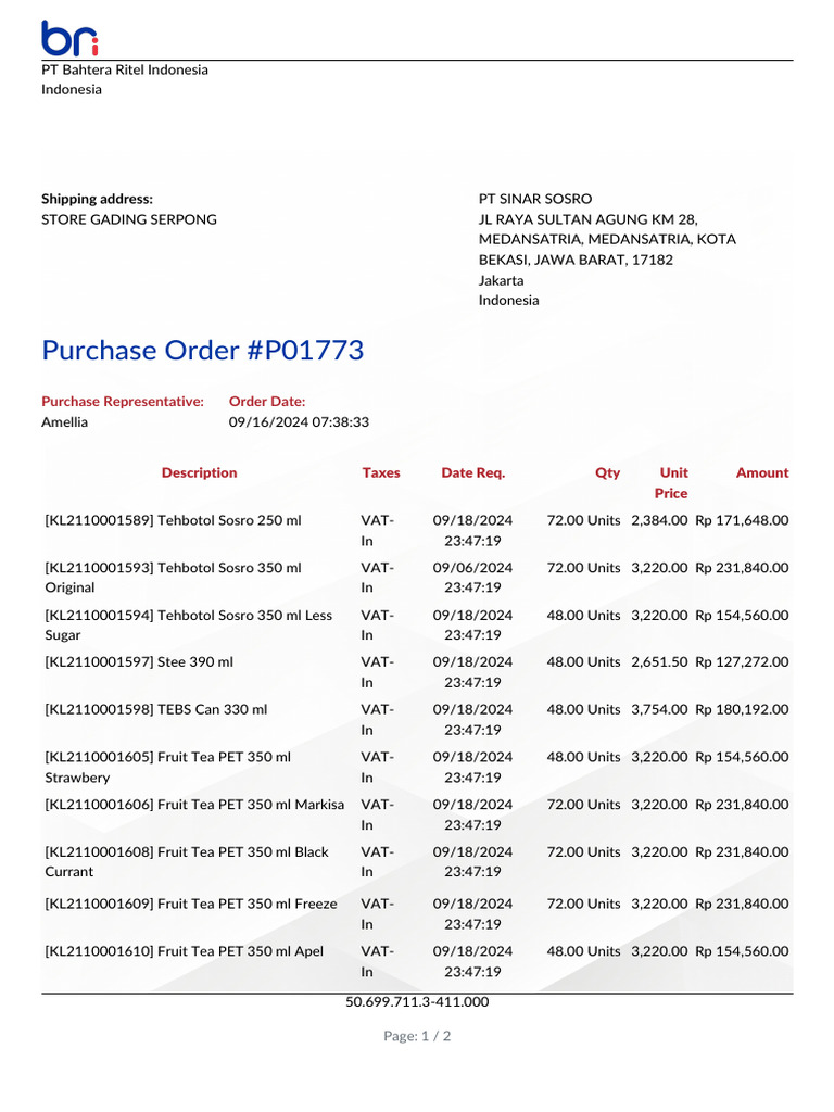 Purchase Order - P01773 - SOSRO (GSP) | PDF