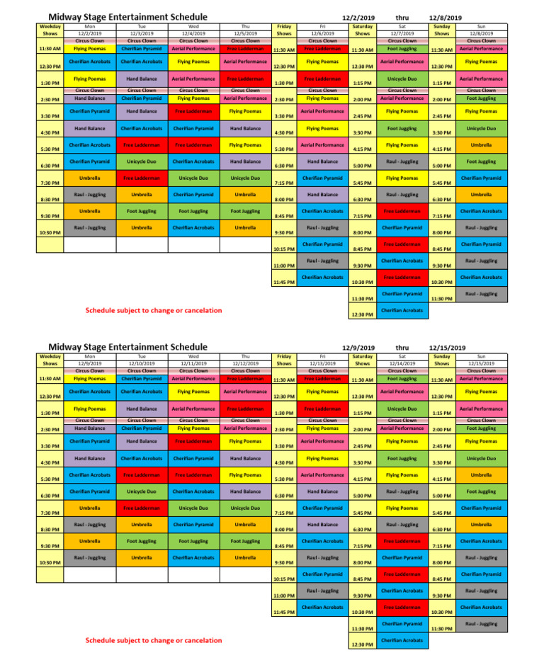 Circus Circus Midway Act Schedule | PDF | Circus | Clown