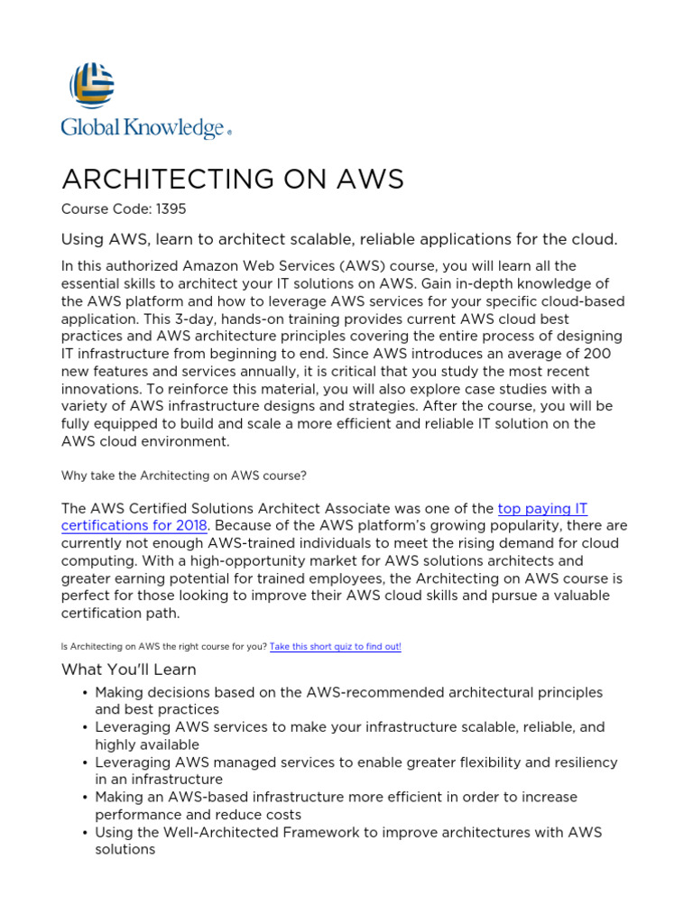 Archetecting on AWS Learning Material | PDF