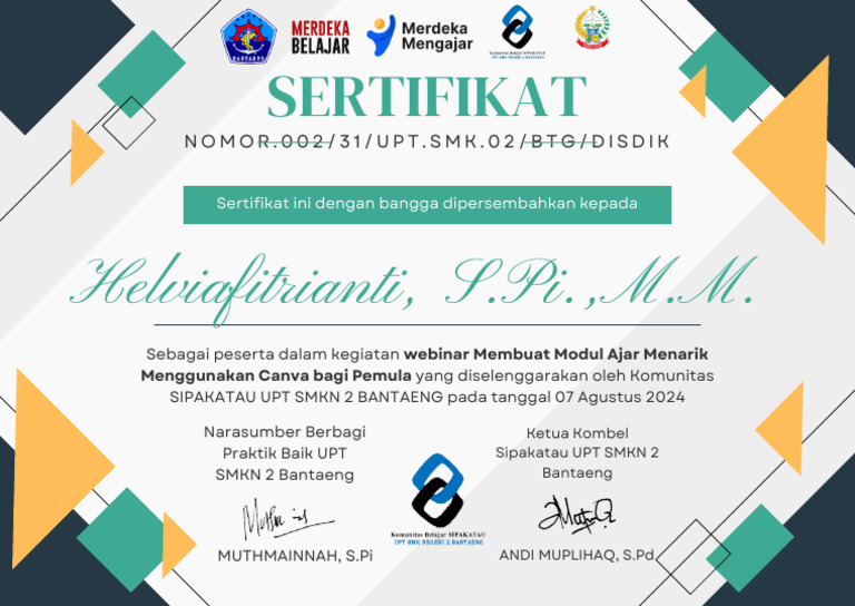 Oranye Biru Modern Piagam Penghargaan Magang Desain Grafis | PDF